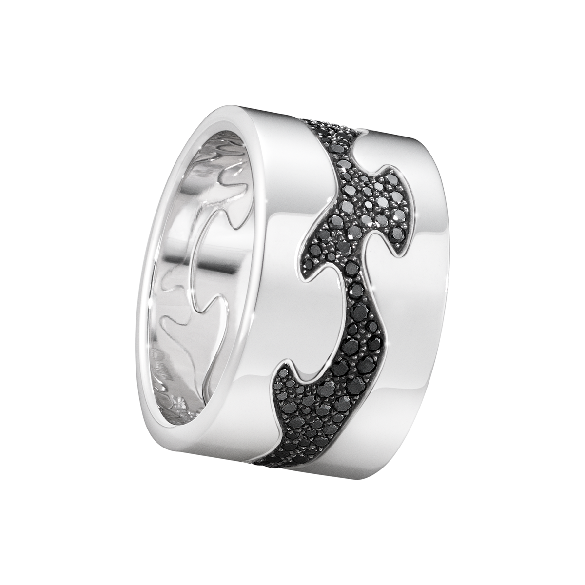 Fusion 3 piece ring in 18kt. white gold with black diamonds | Georg Jensen