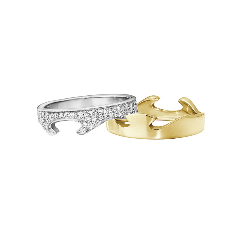 Fusion two-piece ring in 18kt white and yellow gold, and white diamonds