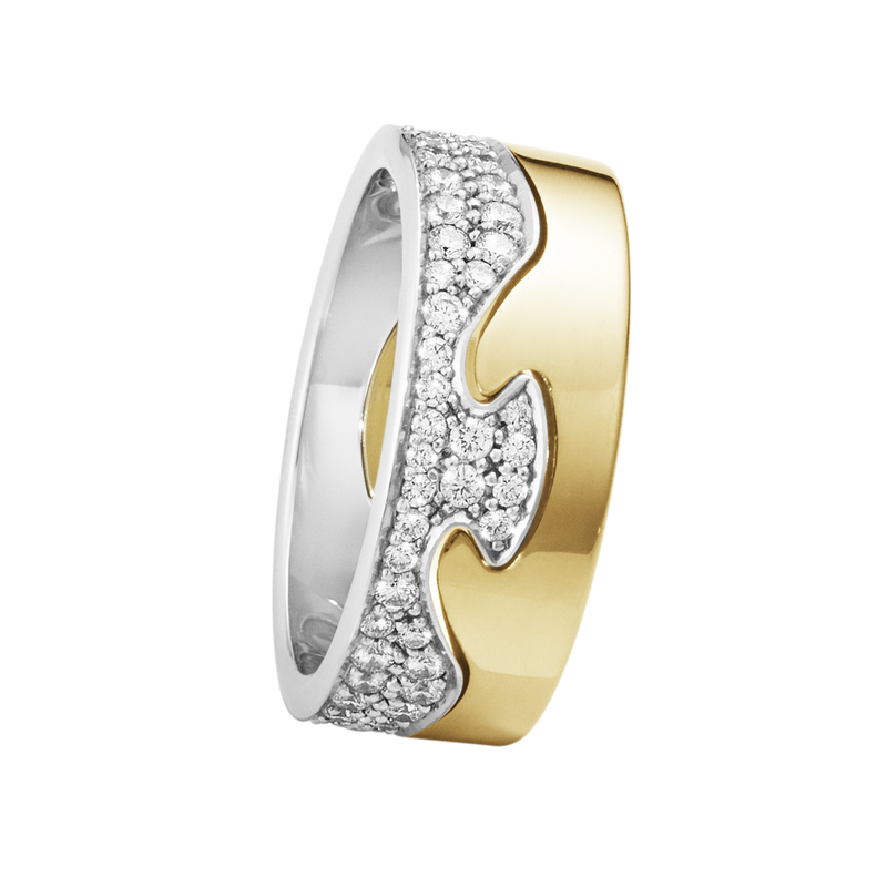 Fusion two-piece ring in 18kt white and yellow gold, and white diamonds