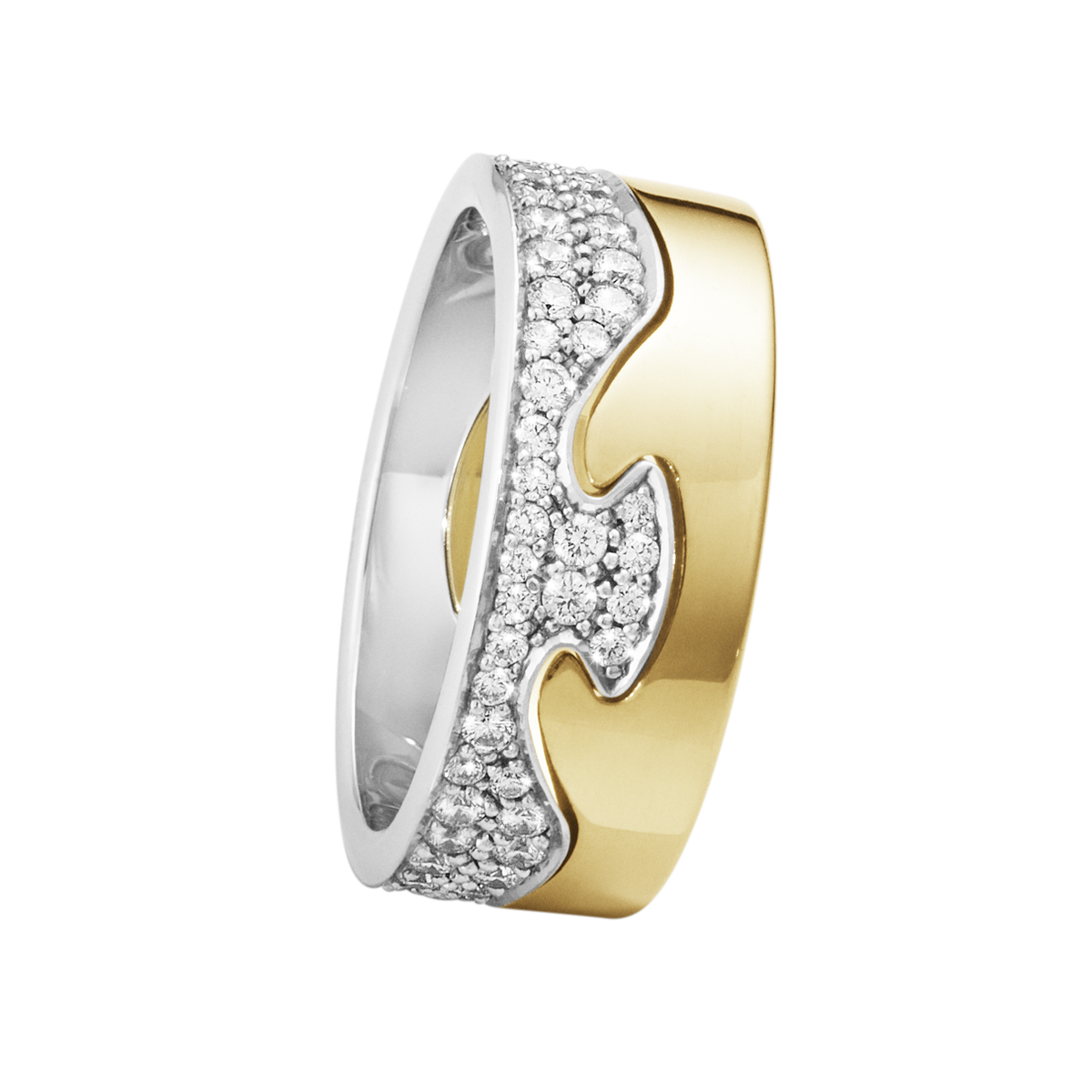 Fusion two-piece ring in 18kt white and yellow gold, and white diamonds