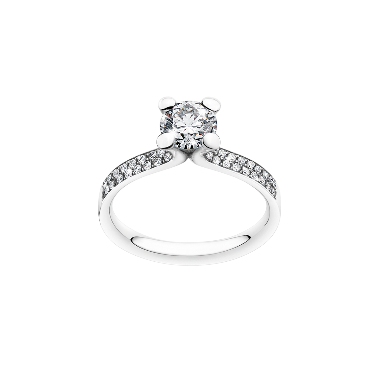 MAGIC Solitaire Ring in 18kt white gold with pavé-set diamonds