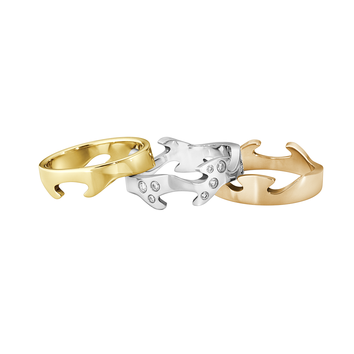 Fusion 3 piece 18kt. gold ring with brilliant cut diamonds | Georg Jensen