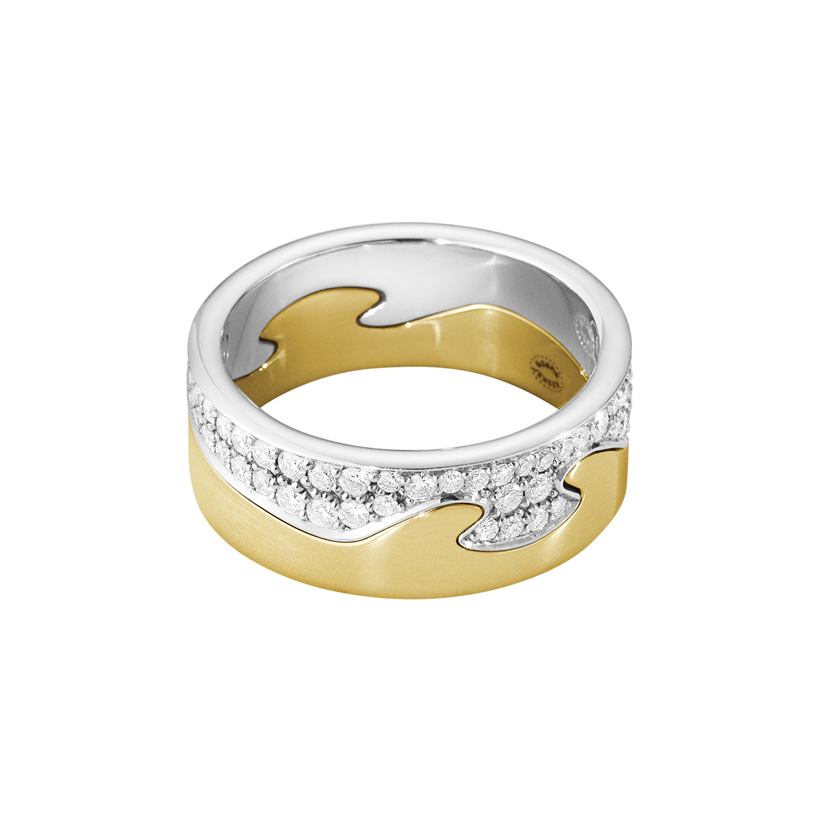 Fusion two-piece ring in 18kt white and yellow gold, and white diamonds