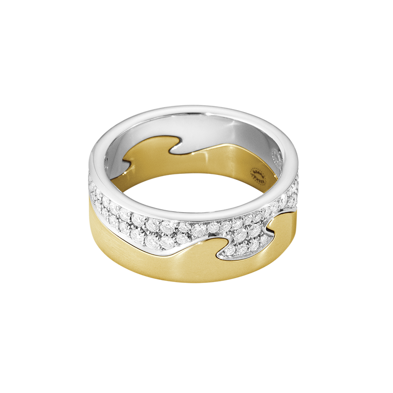 Fusion two-piece ring in 18kt white and yellow gold, and white diamonds