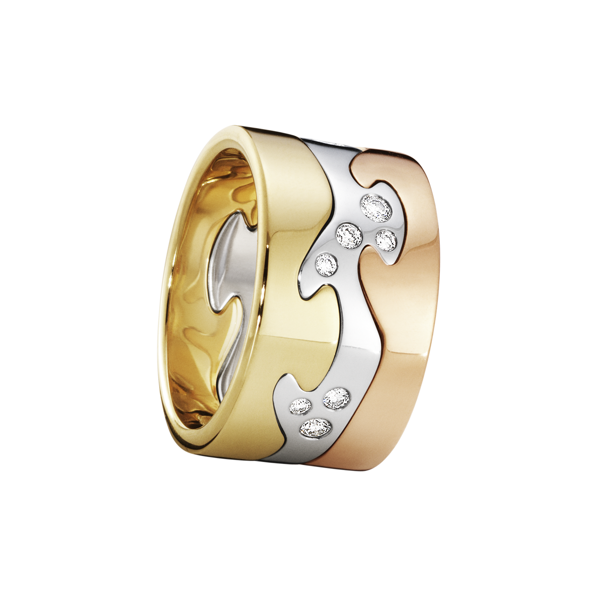 Fusion 3 piece 18kt. gold ring with brilliant cut diamonds | Georg Jensen