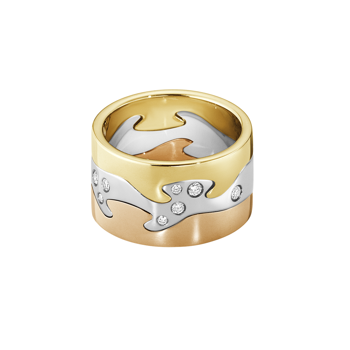 Fusion 3 piece 18kt. gold ring with brilliant cut diamonds | Georg Jensen