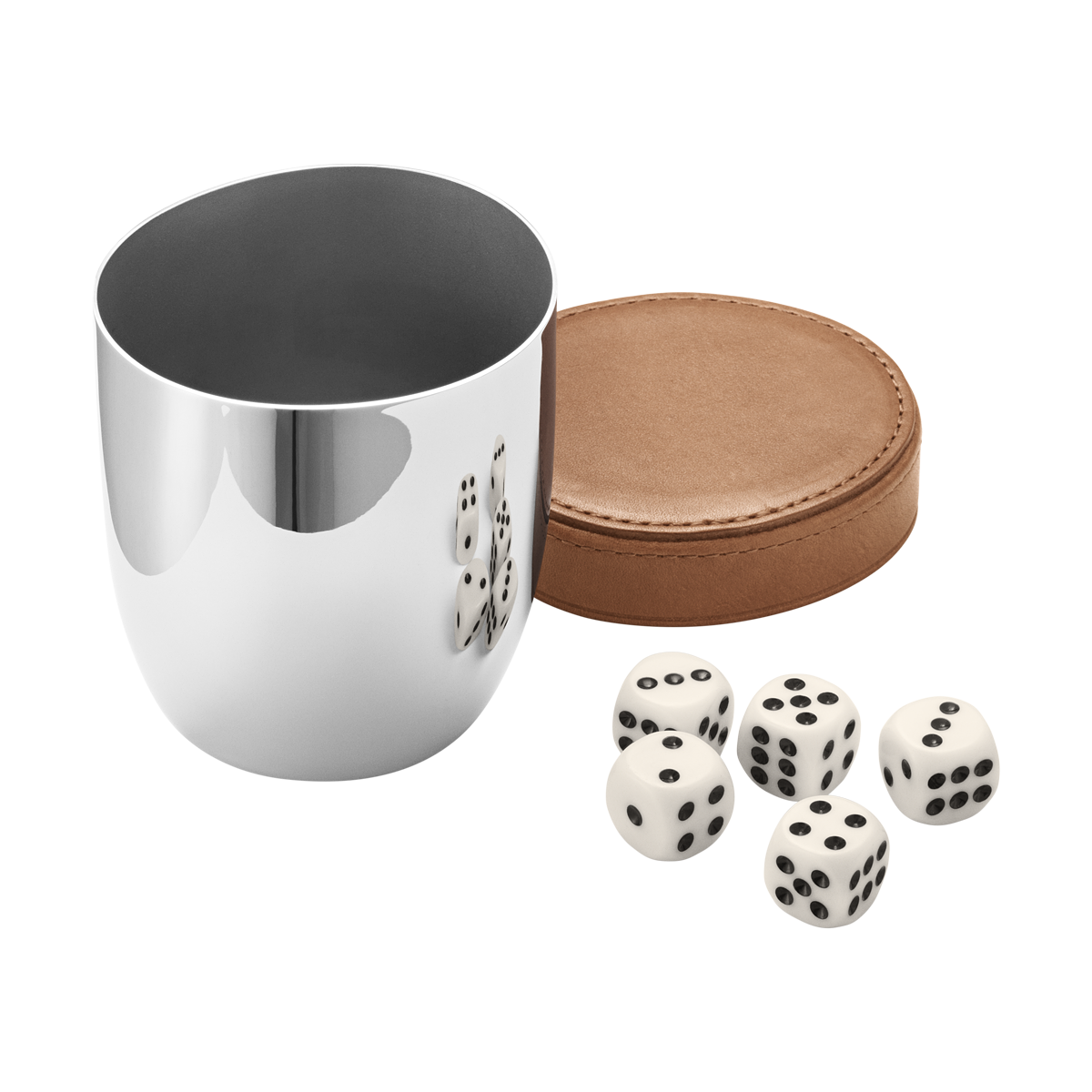 SKY dice cup & dice in stainless steel & leather